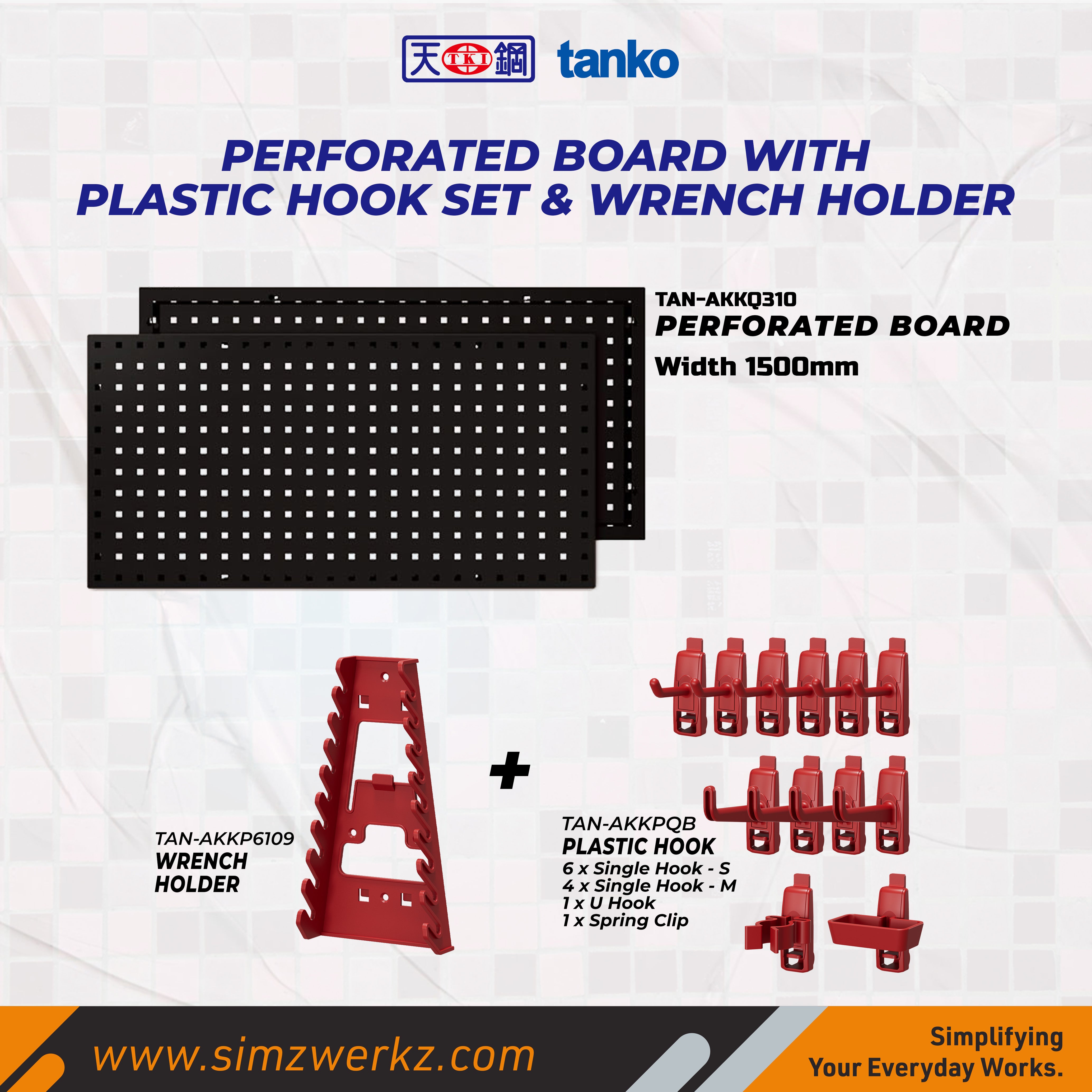 Perforated Board (W 1500mm) bundle with@ Plastic Hook & Wrench Holder ...
